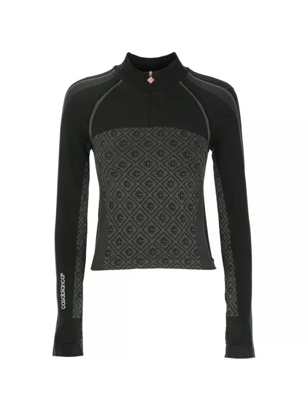 Casablanca Seamless Monogram-pattern High Neck Zip Top