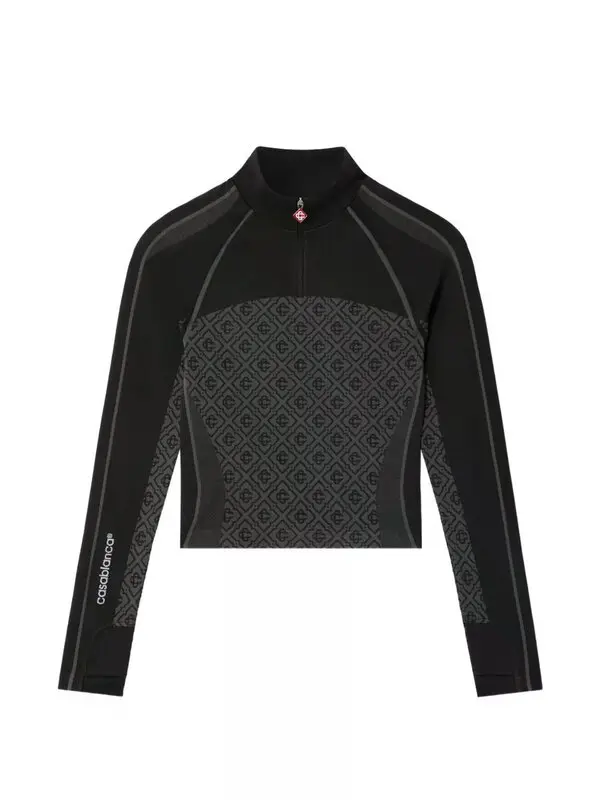 Casablanca Seamless Monogram-pattern High Neck Zip Top - Grey