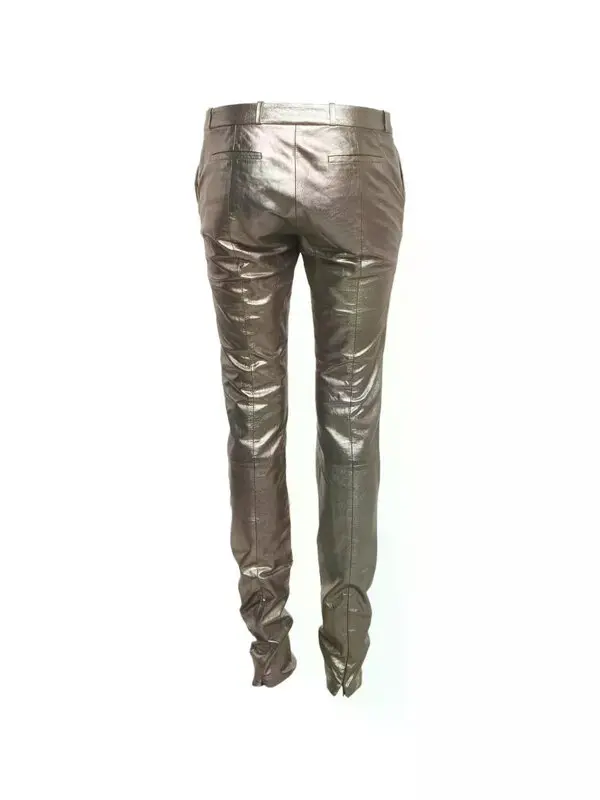 Diane Von Furstenberg Metallic Calf Leather Slim Cut Trousers