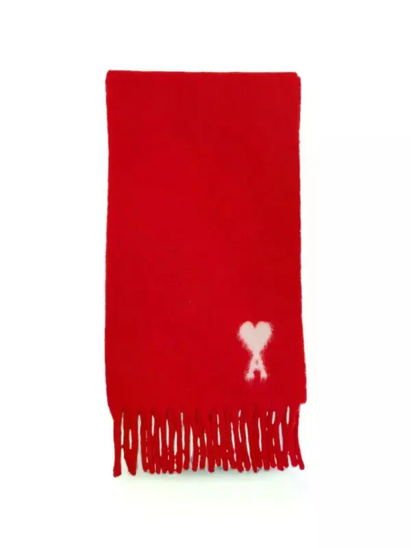 AMI Paris De Coeur Intarsia-knit Scarf - Red
