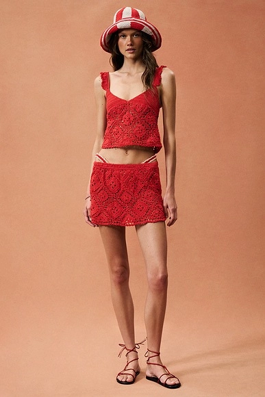Akoia Swim For Fwrd Crochet Top And Mini Skirt Set - Red