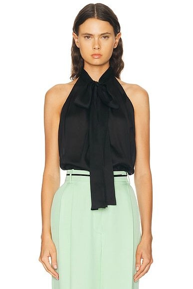 TOM FORD Monogram Silk Chiffon Halterneck Lavalliere Top - Black