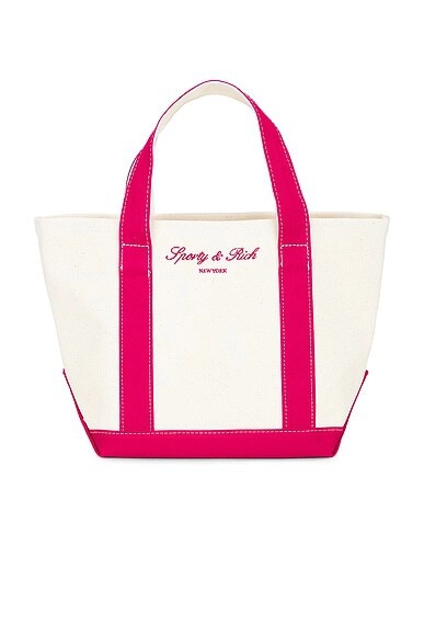 SPORTY & RICH Signature Ny Logo Mini Tote Bag - Natural & Ruby