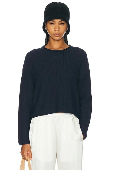 LESET Mae Crewneck Sweater In Waffle Knit - Midnight
