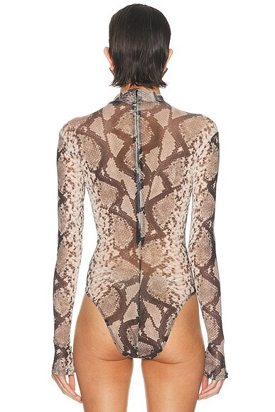 Lapointe Printed Mesh Mock Neck Bodysuit - Python Print
