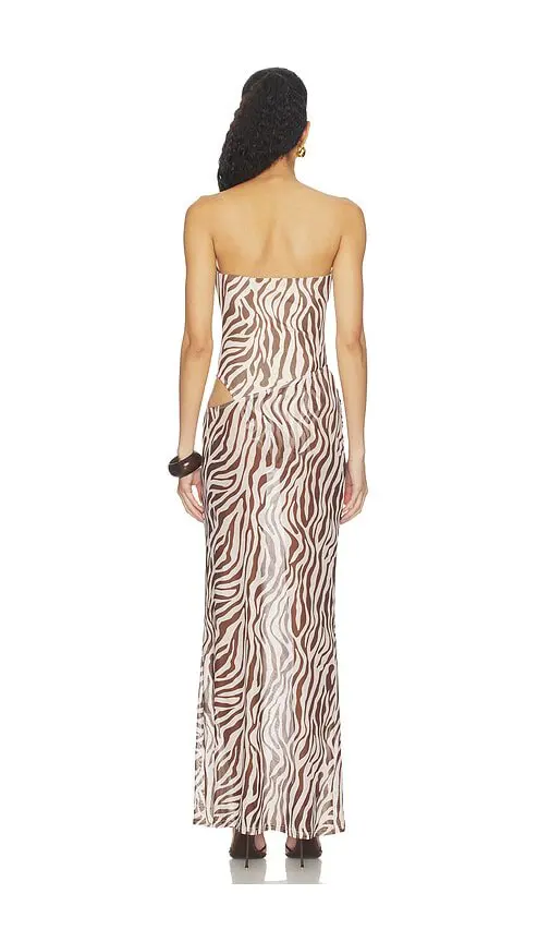 Superdown Kensington Strapless Zebra Print Maxi Dress