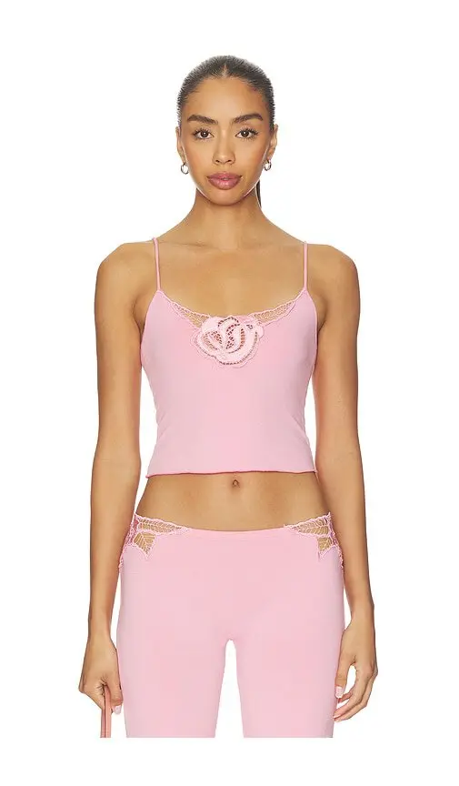 INDAH Ruby Solid Tank Top With Embroidered Rose Kerawang Detail