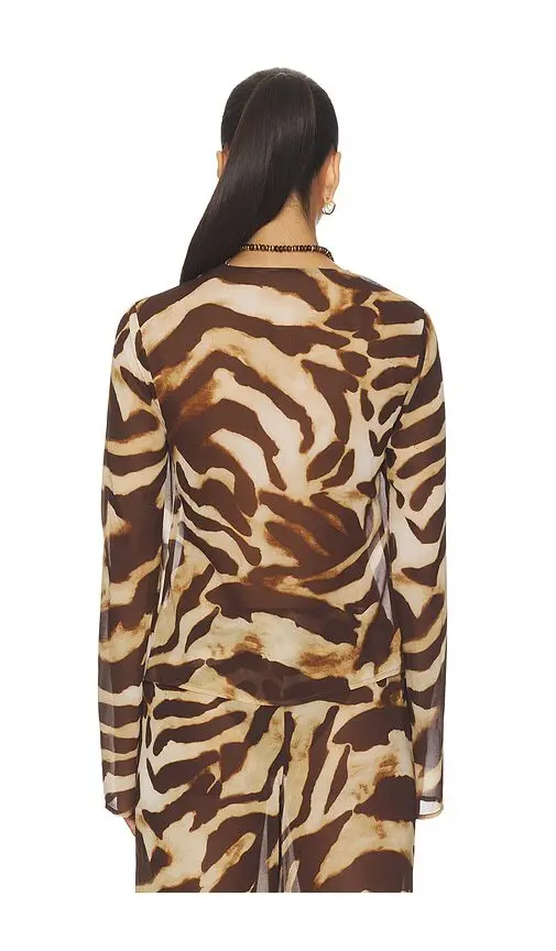 Superdown Sheer Printed Tie Front Blouse