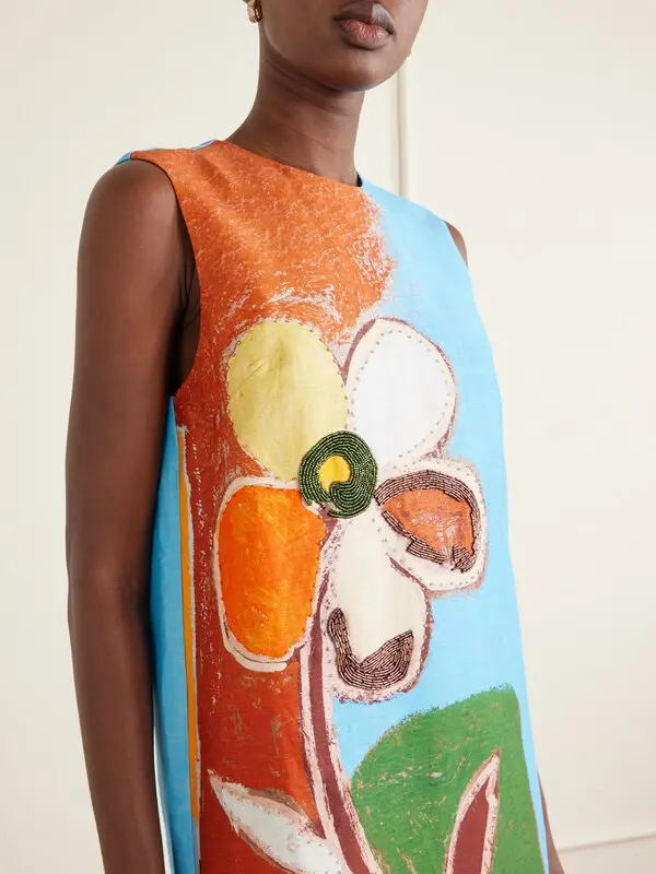 ALEMAIS Lenny Embellished Floral Linen-blend Mini Dress