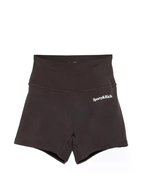 SPORTY & RICH Logo-print Stretch Shorts - Brown