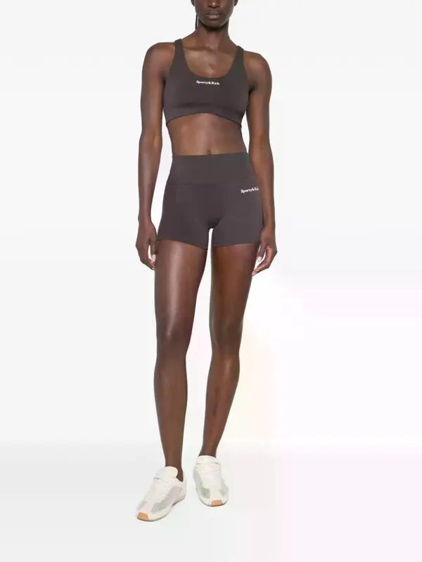SPORTY & RICH Logo-print Stretch Shorts - Brown