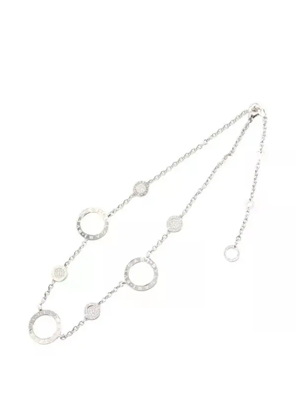 BVLGARI 18k White Gold Diamond Logo Necklace - Silver