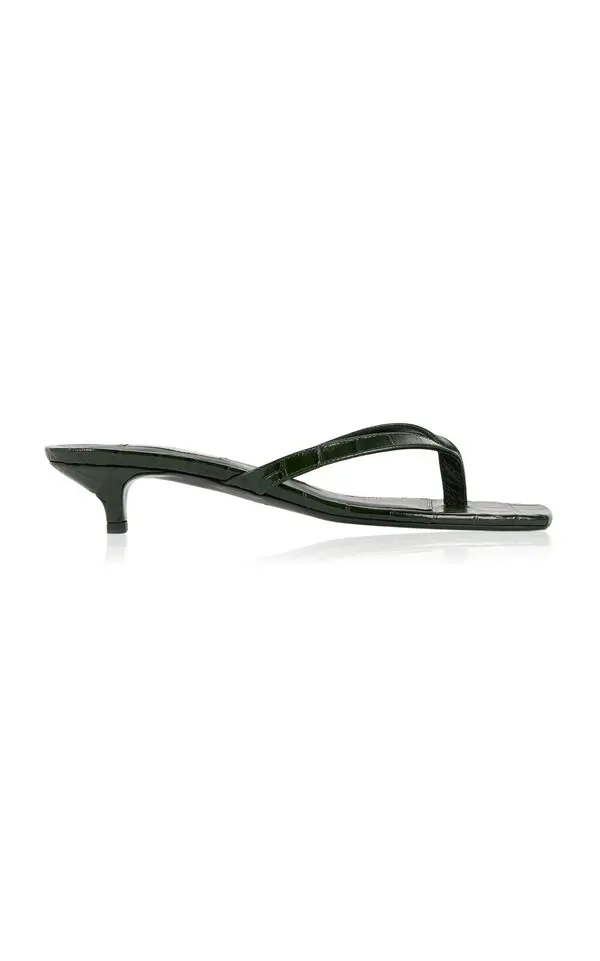 TOTEME Embossed Leather Flip-flop Sandals With Kitten Heel - Brown