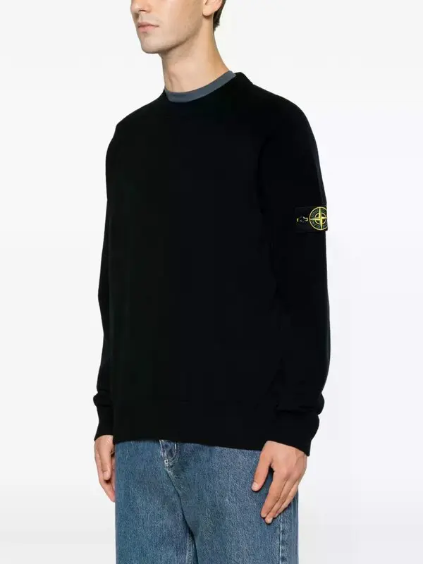Stone Island Crew Neck Raglan Sleeve Sweater - Black
