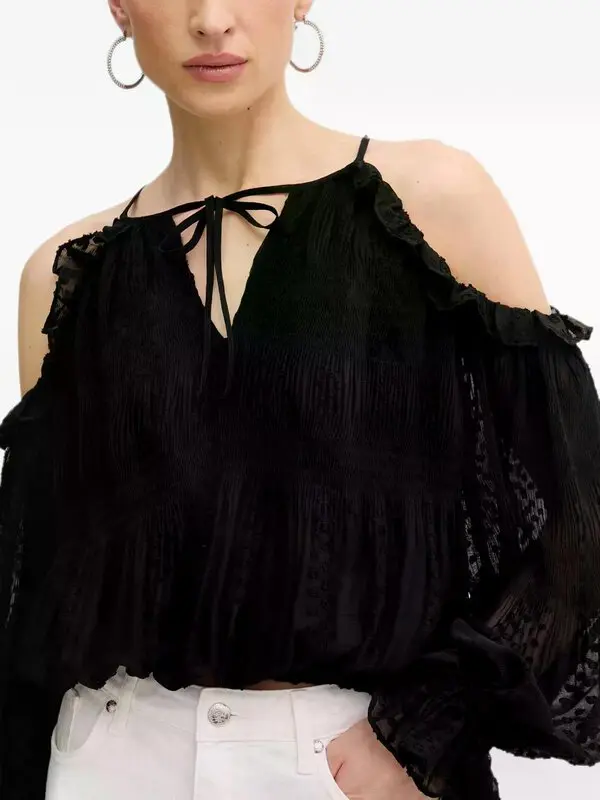 Guess Ruffled Cold-shoulder Blouse With Plissé Effect