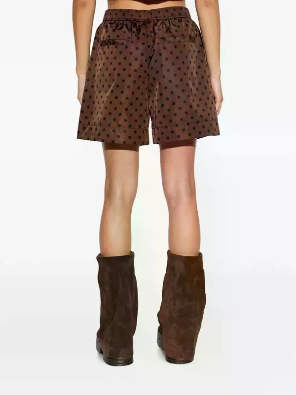 GANNI Polka Dot Logo Patch Wide Leg Shorts