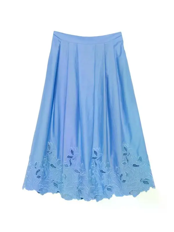 Ermanno Scervino Embroidered Hem Pleated Midi Skirt - Blue