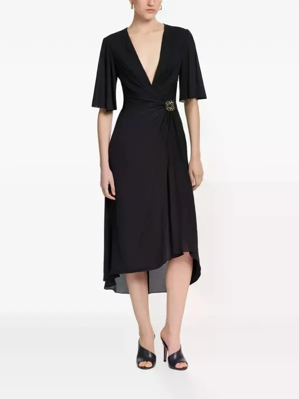 Elie Saab Gathered Silk V-neck Dress