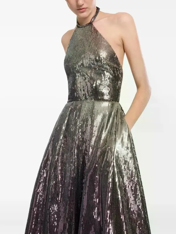 Elie Saab Gradient Sequined Halterneck Gown - Silver