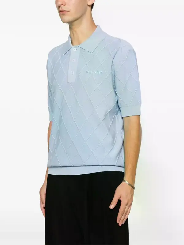 Balmain Diamond-knit Logo-embroidered Polo Shirt