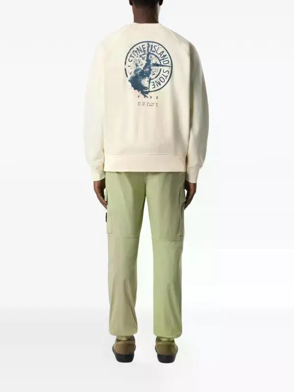 Stone Island Logo Print Compass Fleece Oversized Sweater - Neutrals