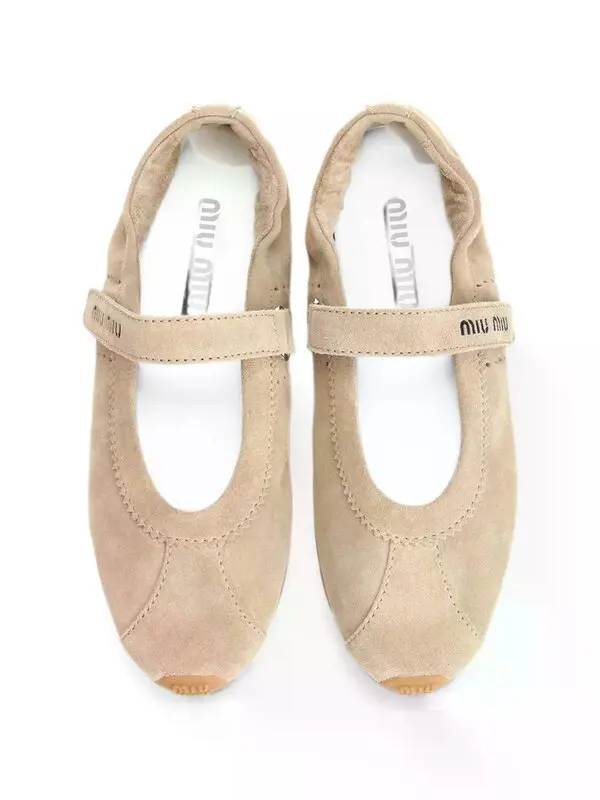 Miu Miu Suede Ballet Flats With Touch Strap - Neutrals