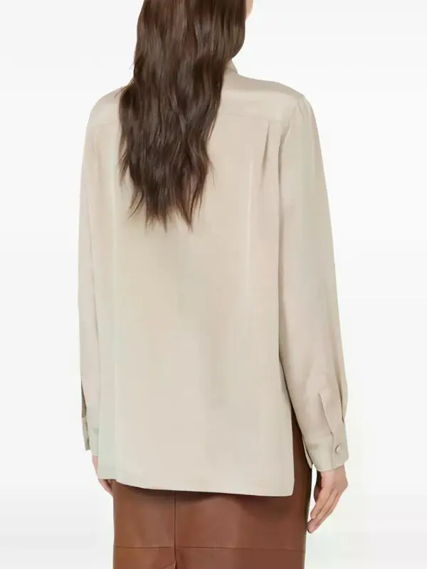 Max Mara Silk Shirt With Embroidered Logo - Neutrals