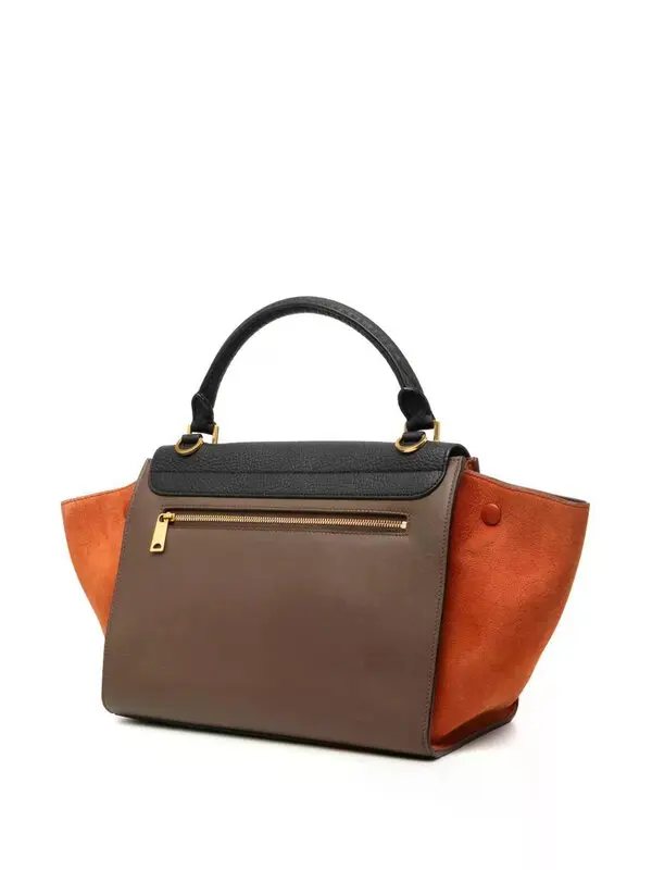 Celine 2015 Small Tricolor Leather Trapeze Satchel - Brown