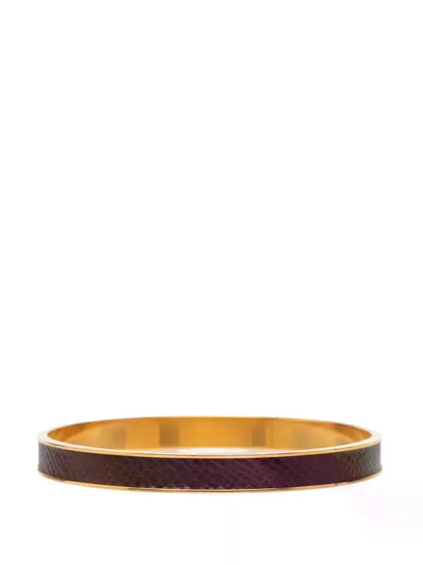 Hermès Gold Plated Epsom Leather Cadena Lock Bangle Bracelet - Brown