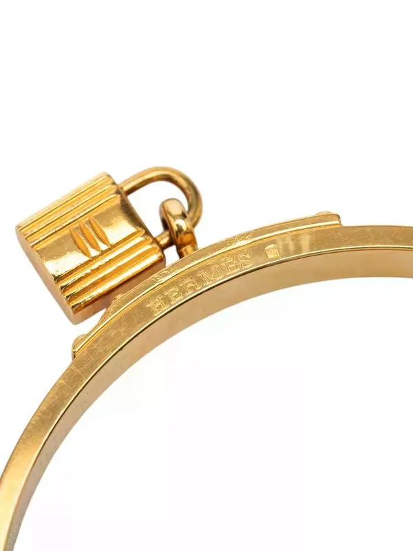 Hermès Gold Plated Epsom Leather Cadena Lock Bangle Bracelet