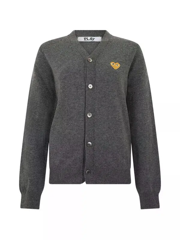 Play Comme Des Garcon Heart-patch V-neck Cardigan - Grey