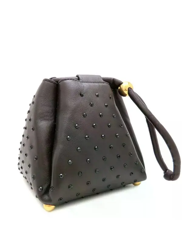 Bottega Veneta Crystal Embellished Lambskin Clutch - Brown