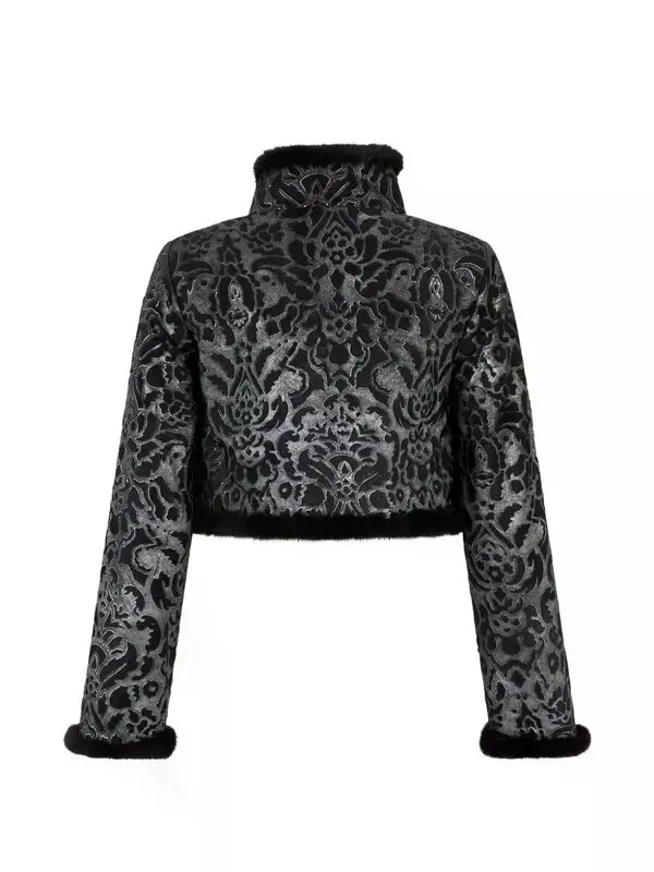 Moschino Damask Pattern Faux Fur Trim Jacket - Black