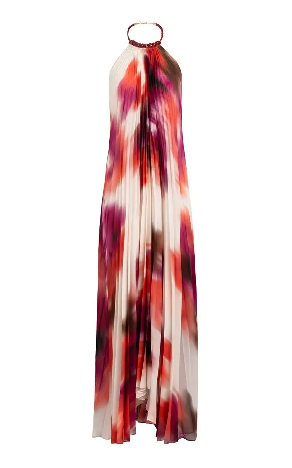 Silvia Tcherassi Pleated Chiffon Maxi Halterneck Dress - Multi