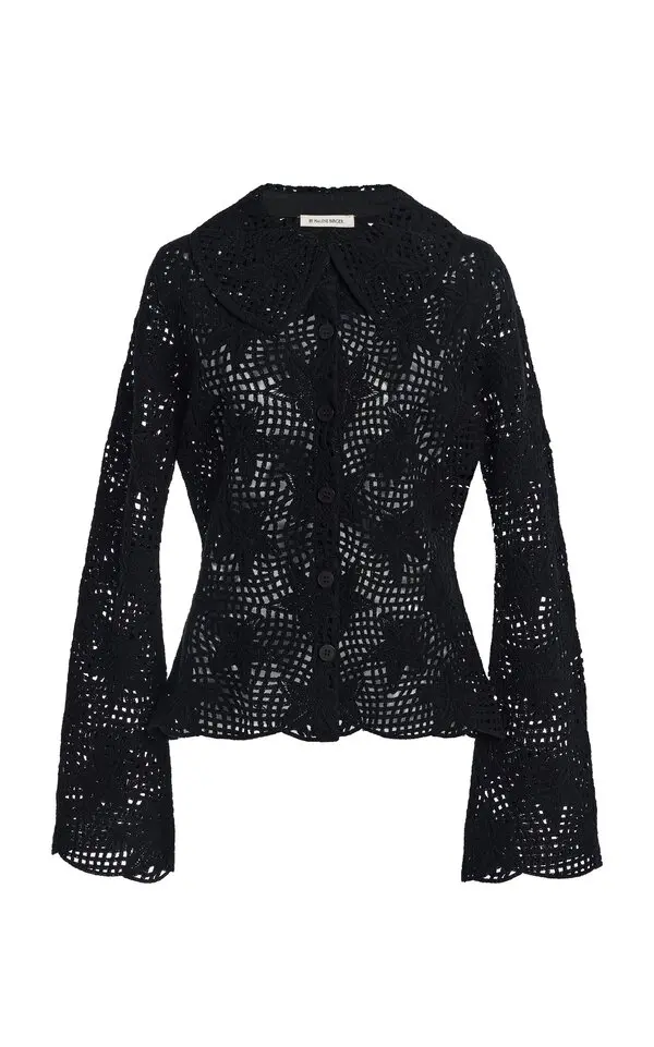 BY MALENE BIRGER Cotton Crochet Button-up Top - Black