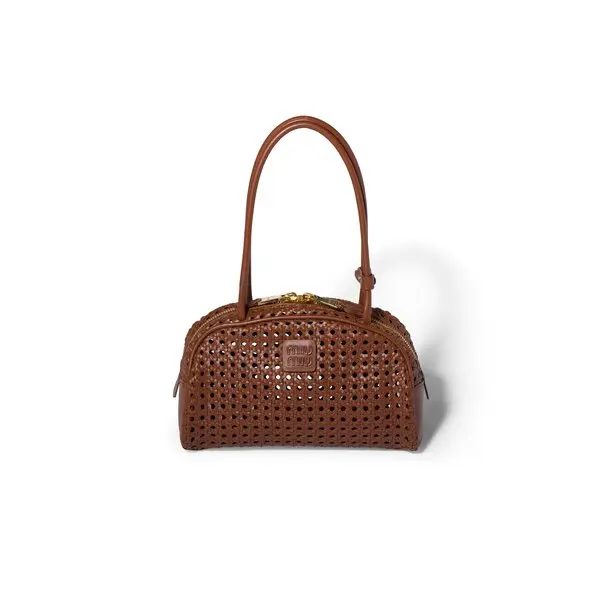 Miu Miu Beau Woven Leather Top Handle Bag - Oak