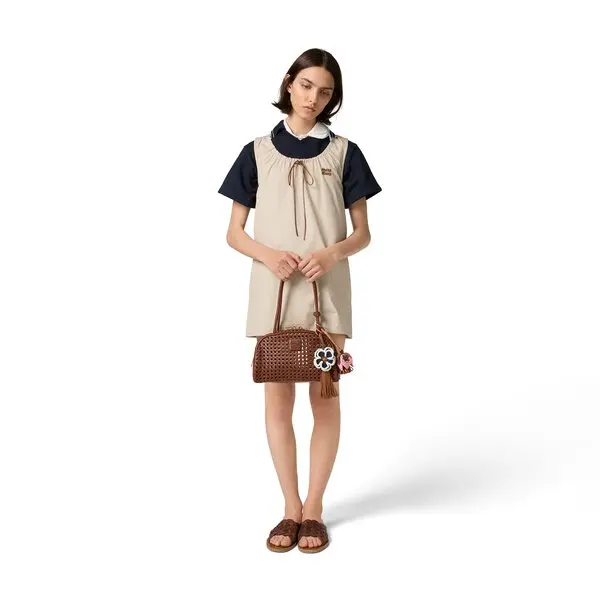 Miu Miu Beau Woven Leather Top Handle Bag