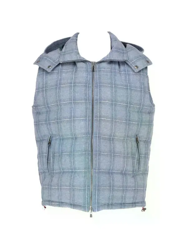 Isaia Check-pattern Hooded Gilet - Blue