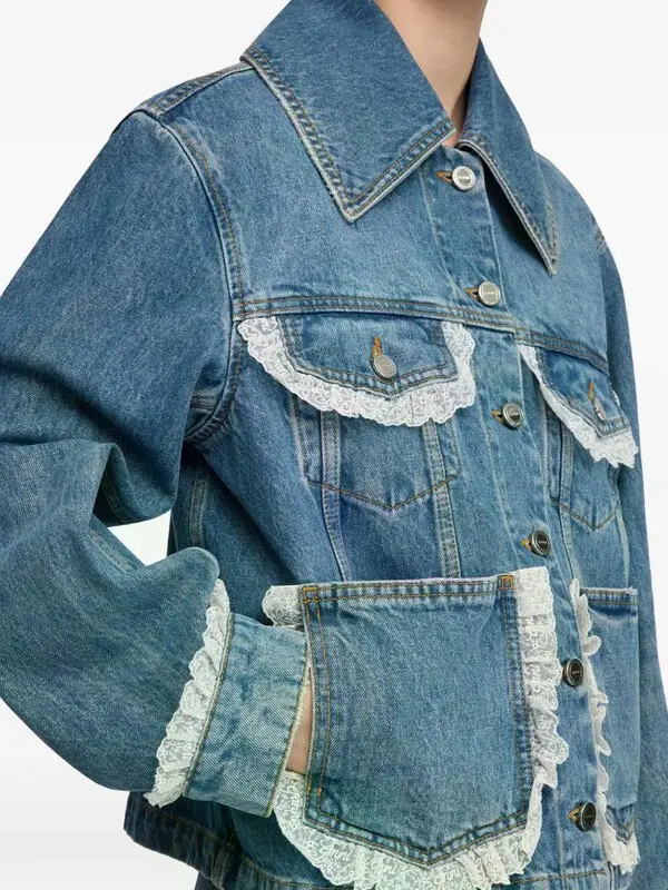 GANNI Lace-trimmed Denim Jacket - Blue