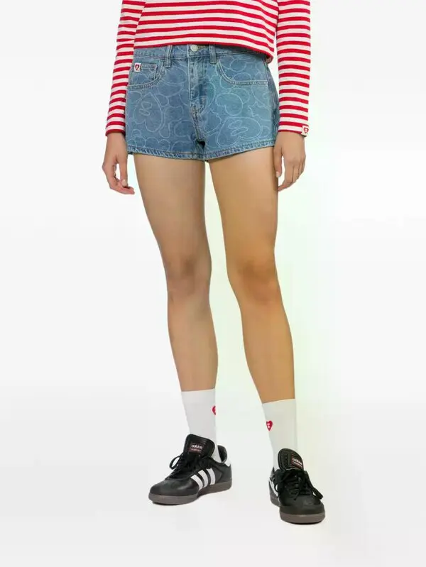 AAPE BY *A BATHING APE Heart Print Denim Shorts