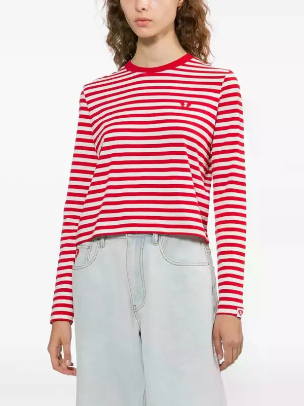 AAPE BY *A BATHING APE Horizontal Stripe Heart Patch Long Sleeve T-shirt