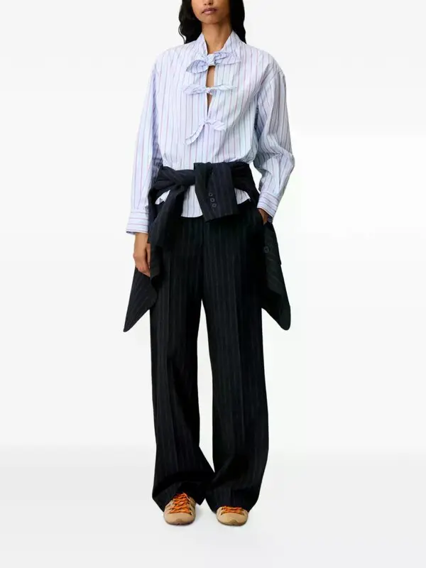 Claudie Pierlot Striped Poplin Tie-neck Blouse
