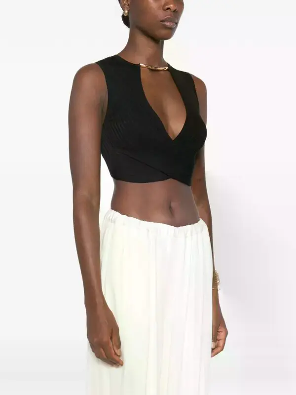 Elisabetta Franchi Ribbed Knit Crossover Top - Black