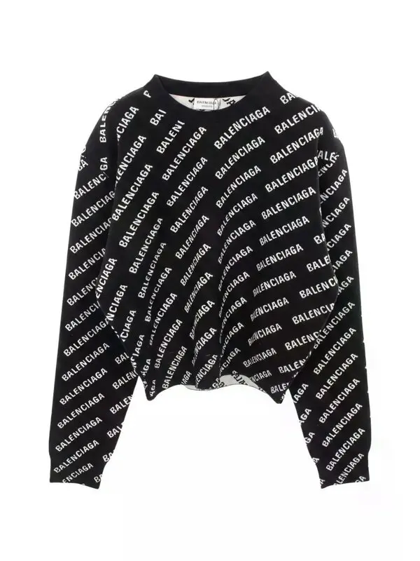 Balenciaga Logo Pattern Crew Neck Long Sleeve Sweater