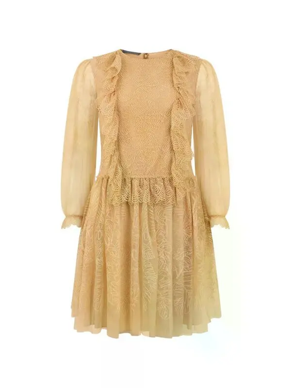 Alberta Ferretti Lace-trimmed Ruffled Mini Dress - Neutrals