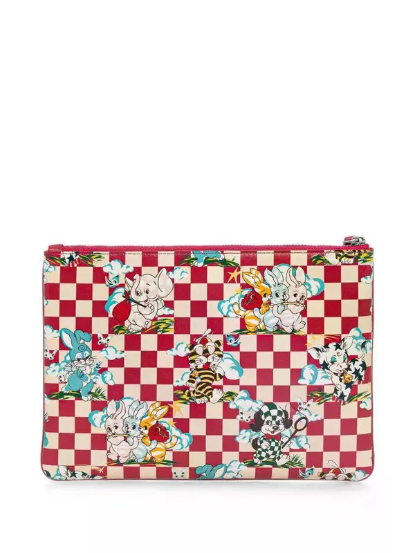 Kenzo Cartoon Check-pattern Animal-print Pouch