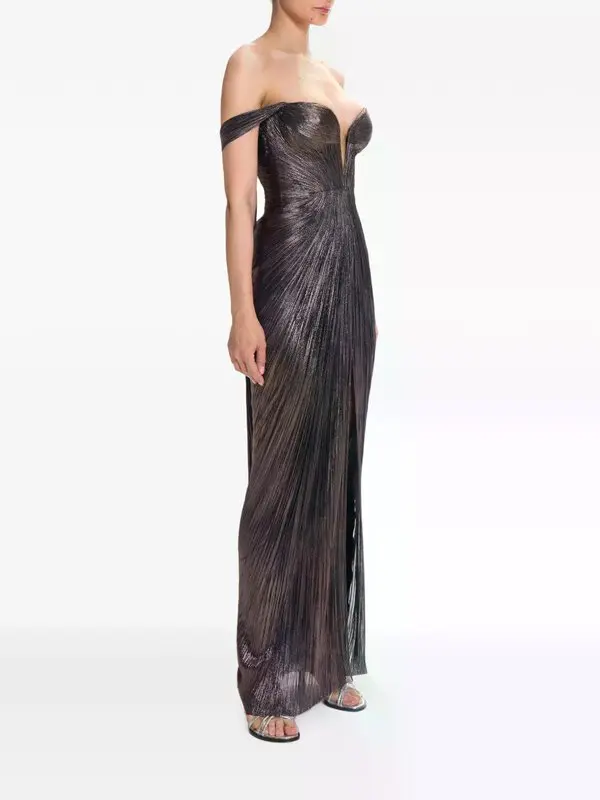 MARIA LUCIA HOHAN Off-shoulder Pleated Maxi Dress - Brown