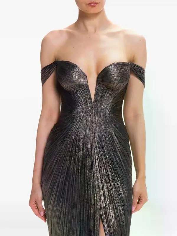 MARIA LUCIA HOHAN Off-shoulder Pleated Maxi Dress
