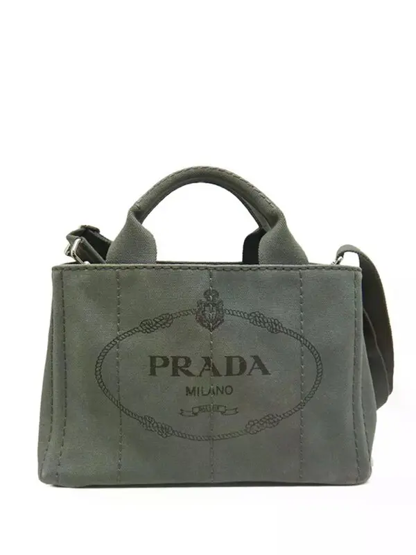 Prada Small Canvas Logo Satchel - Grey