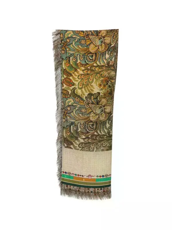 PIERRE-LOUIS MASCIA Floral-print Frayed Scarf - Neutrals